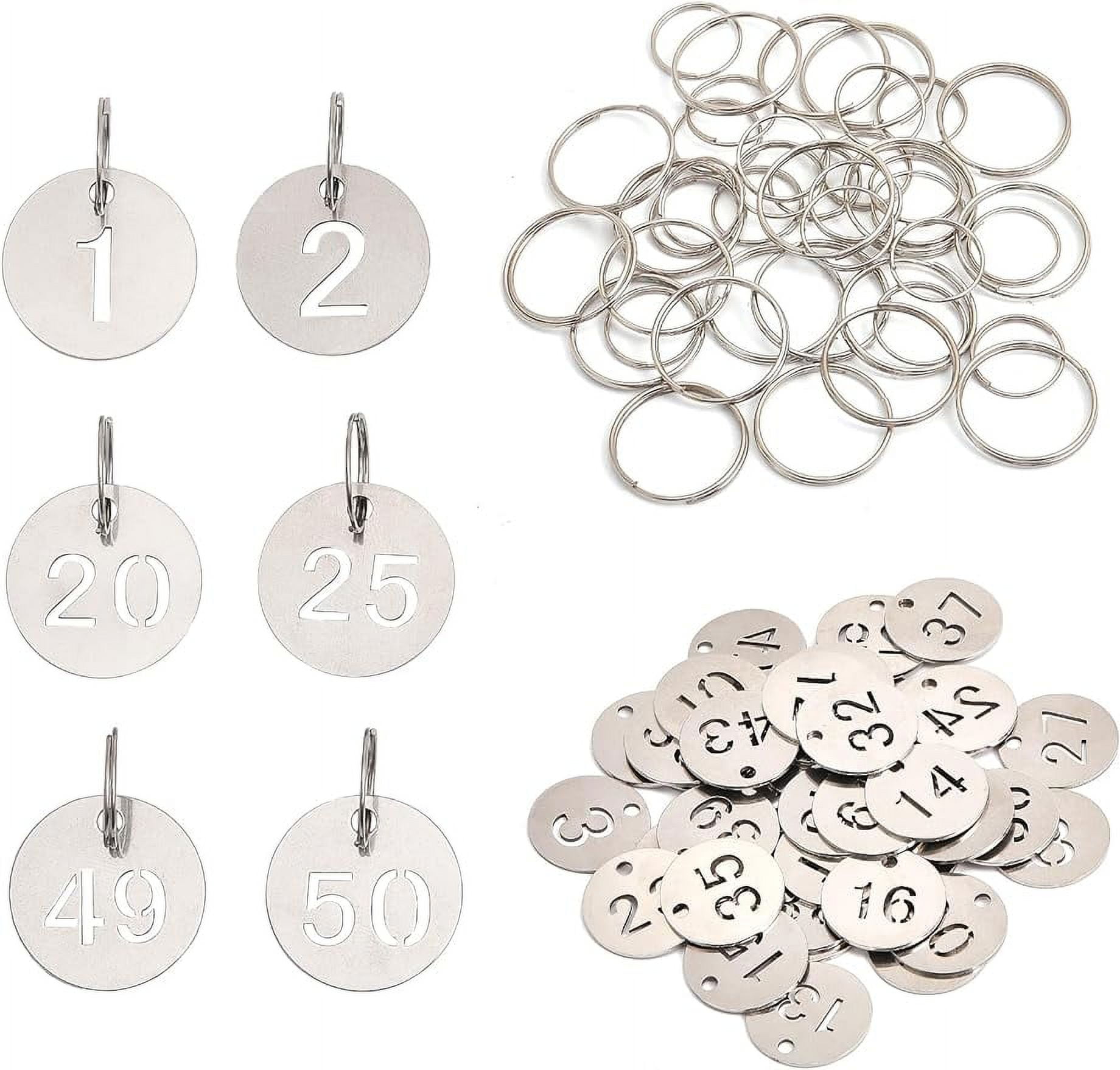 50Pcs Number Tags Stainless Steel Metal Round Numbered Tags ID Number ...
