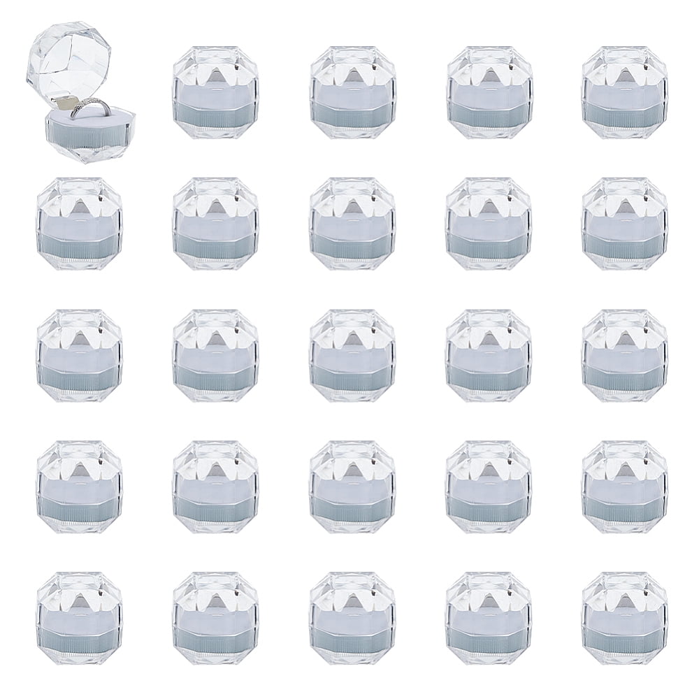 50Pcs Octagonal Transparent Plastic Ring Boxes Jewelry Box White 3.8x3 ...