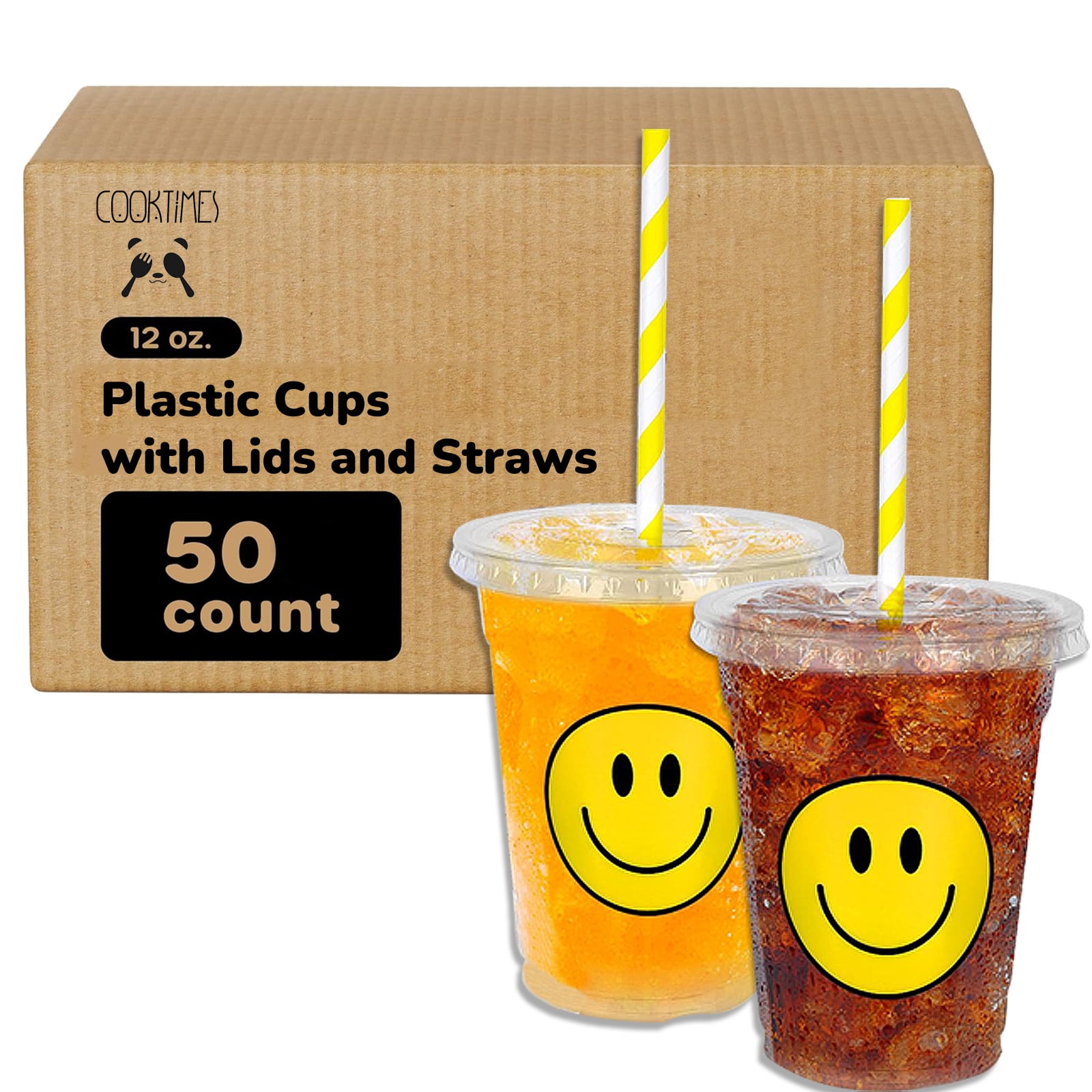 50Pcs One Happy Dude Smile Face Disposable Plastic Cups with Lid and ...