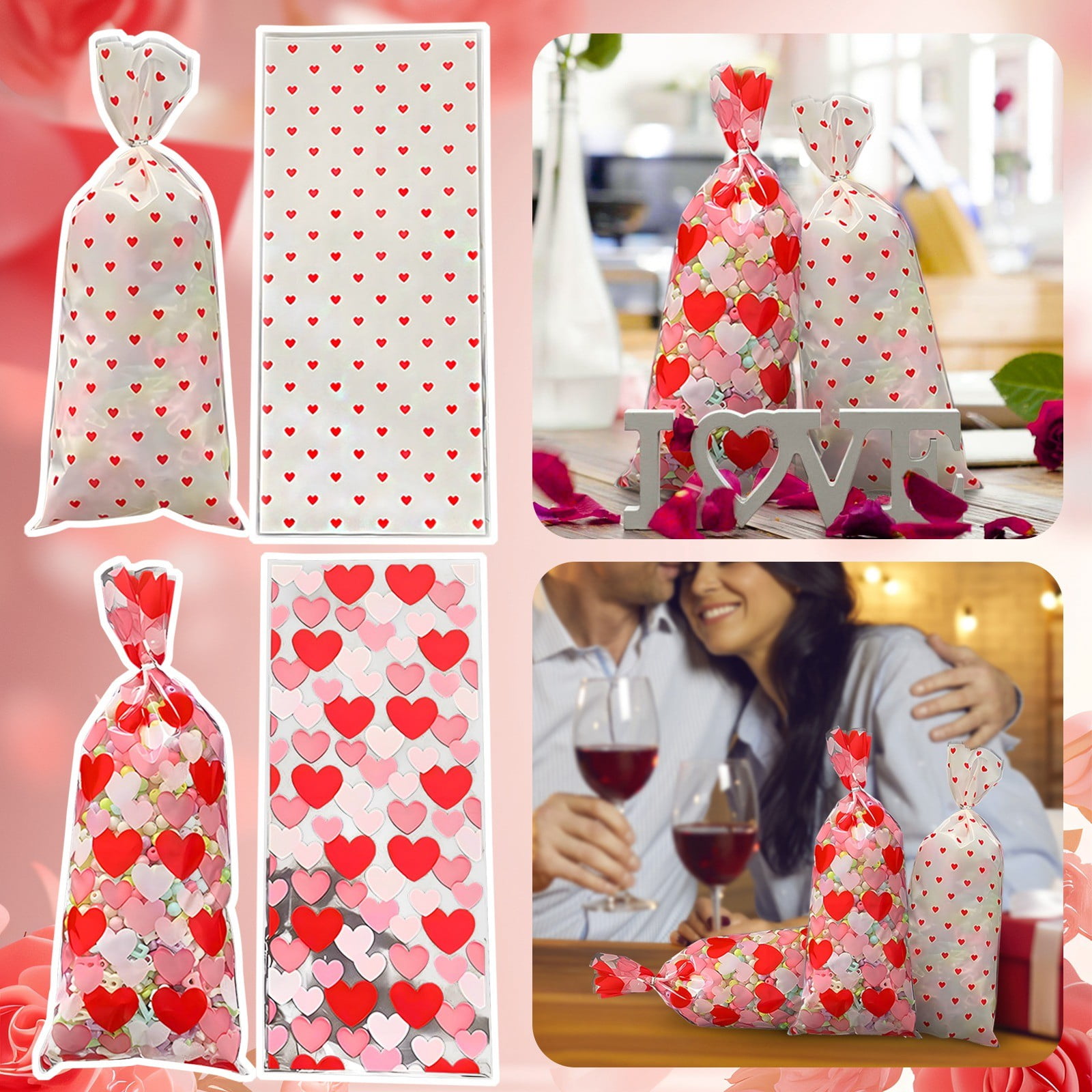 50Pcs Opp Flat Candy Bags Valentines Day Love Color Printed Snack ...