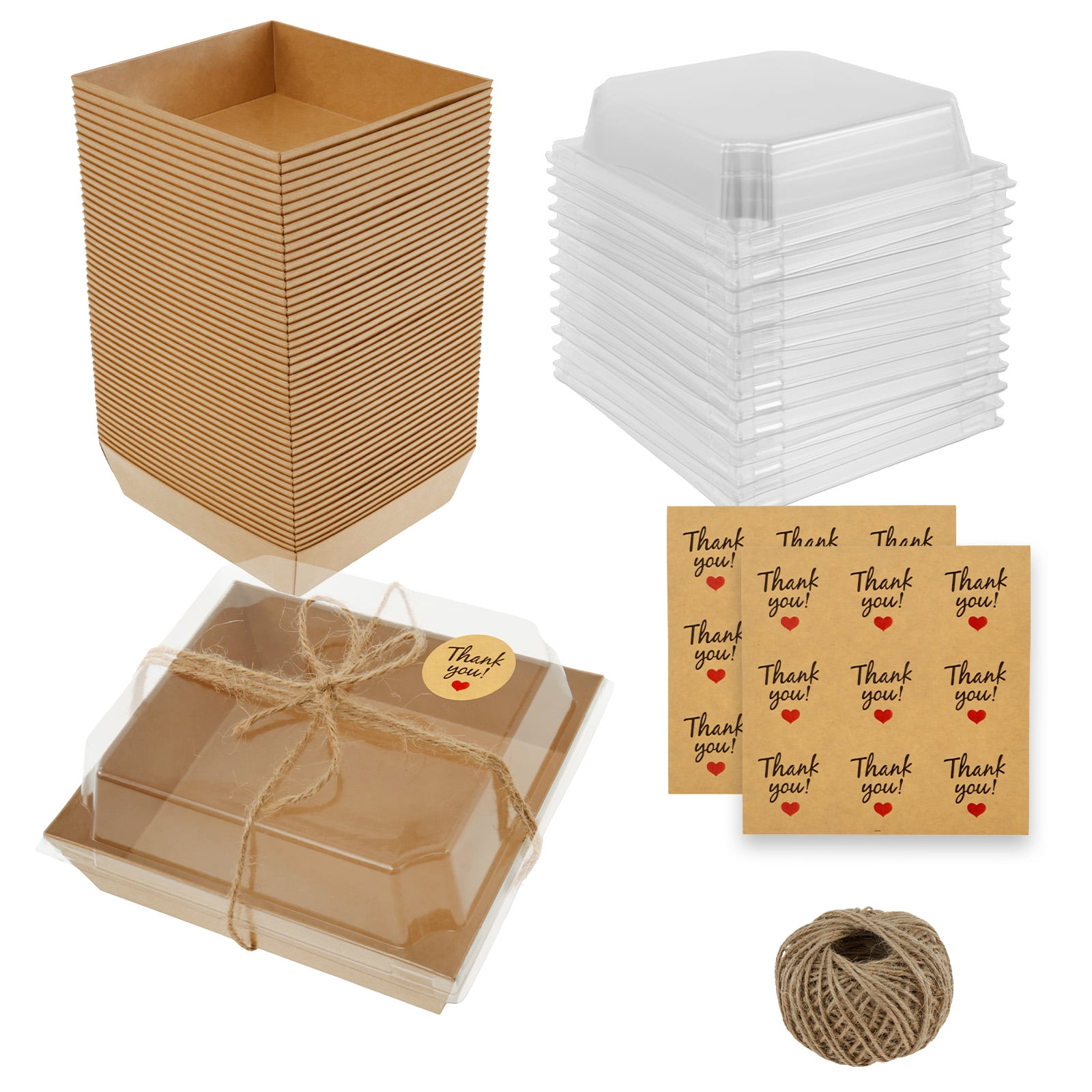 50Pcs Paper Dessert Boxes Set with Clear Lids Oil-Proof Charcuterie ...