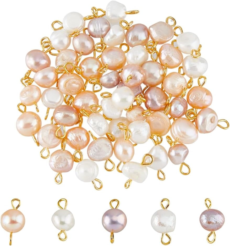 50Pcs Pearl Beaded Connector Charm Freshwater Pearls Dangles Connector ...