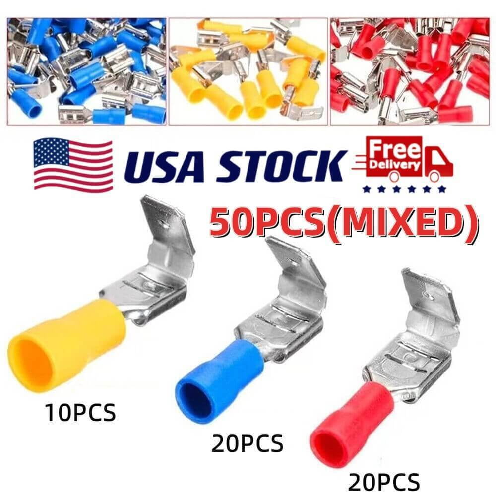 50Pcs Piggy Back Insulated Spade Terminals Wire Crimp Connectors Vinyl ...