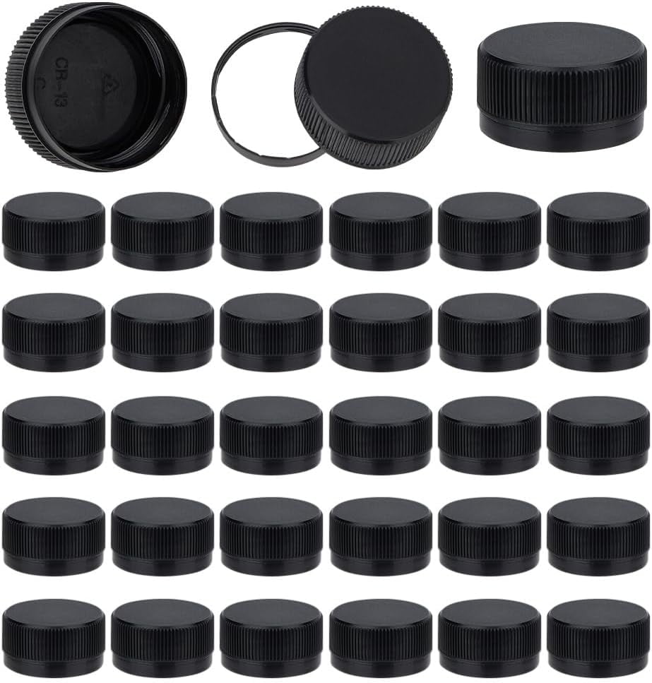 50Pcs Plastic Bottle Caps Black Screw-On Caps 29.5mm Inner Diameter ...
