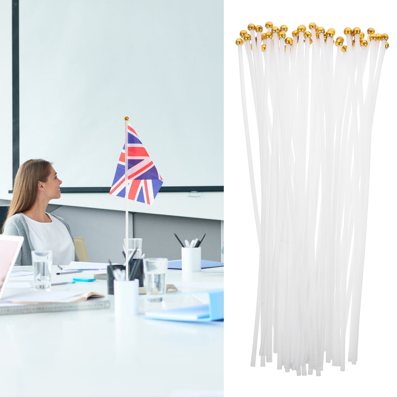 50Pcs Plastic Flag Poles Natural Plastic Flag Poles Handheld Flag Poles ...