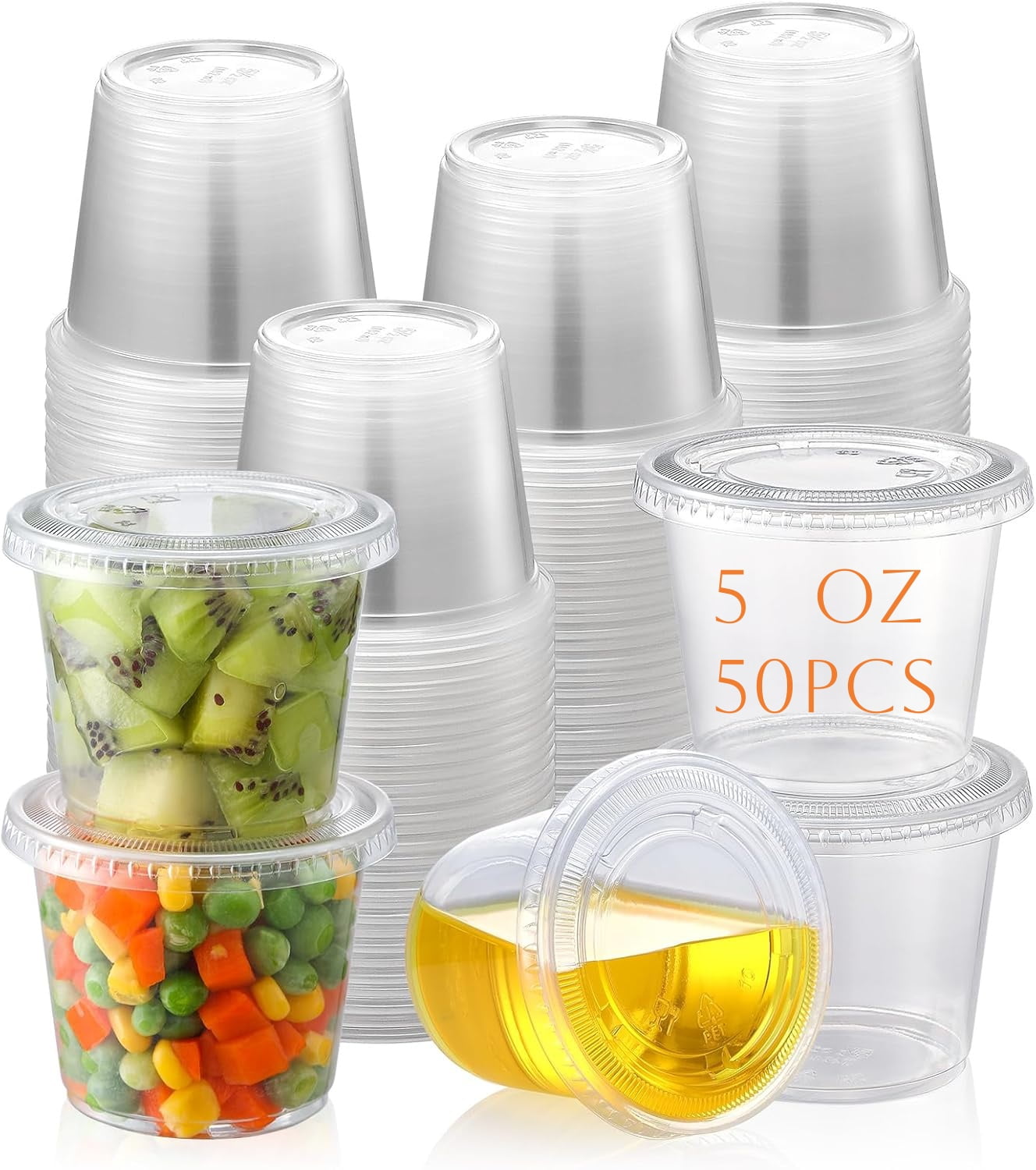 50Pcs Portion Cups with Lids, 5oz BPA-free Clear Disposable Plastic ...
