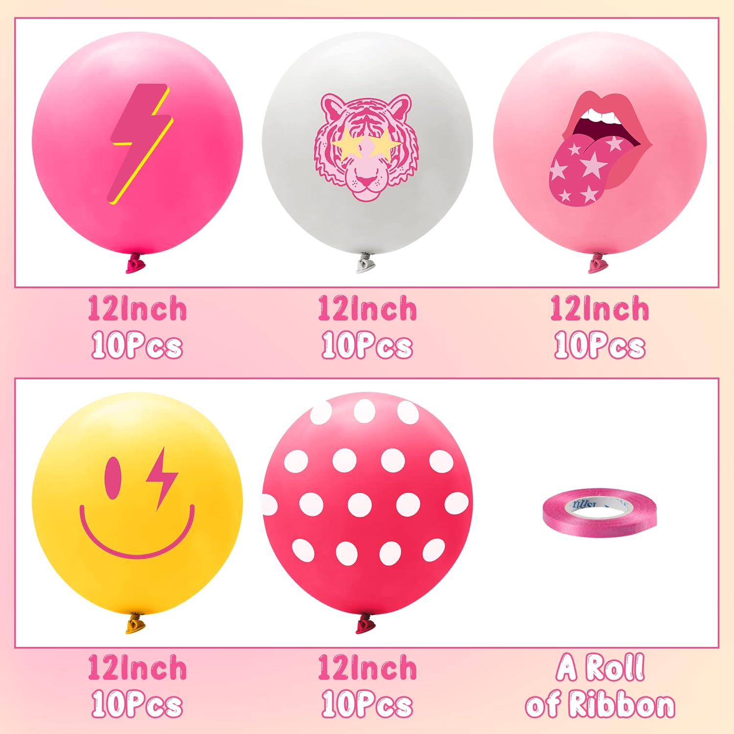 50Pcs Preppy Y2K Style Balloons Smile Face Polka Dot Lightning Tiger ...