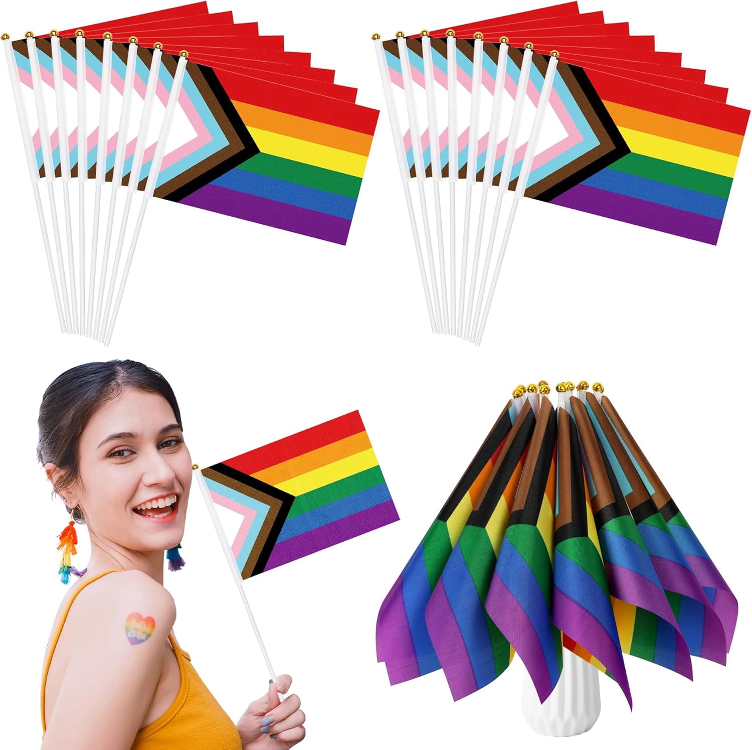 50Pcs Pride Flags Pride Accessories, 12 x 8 Inches Progress Gay Flag ...