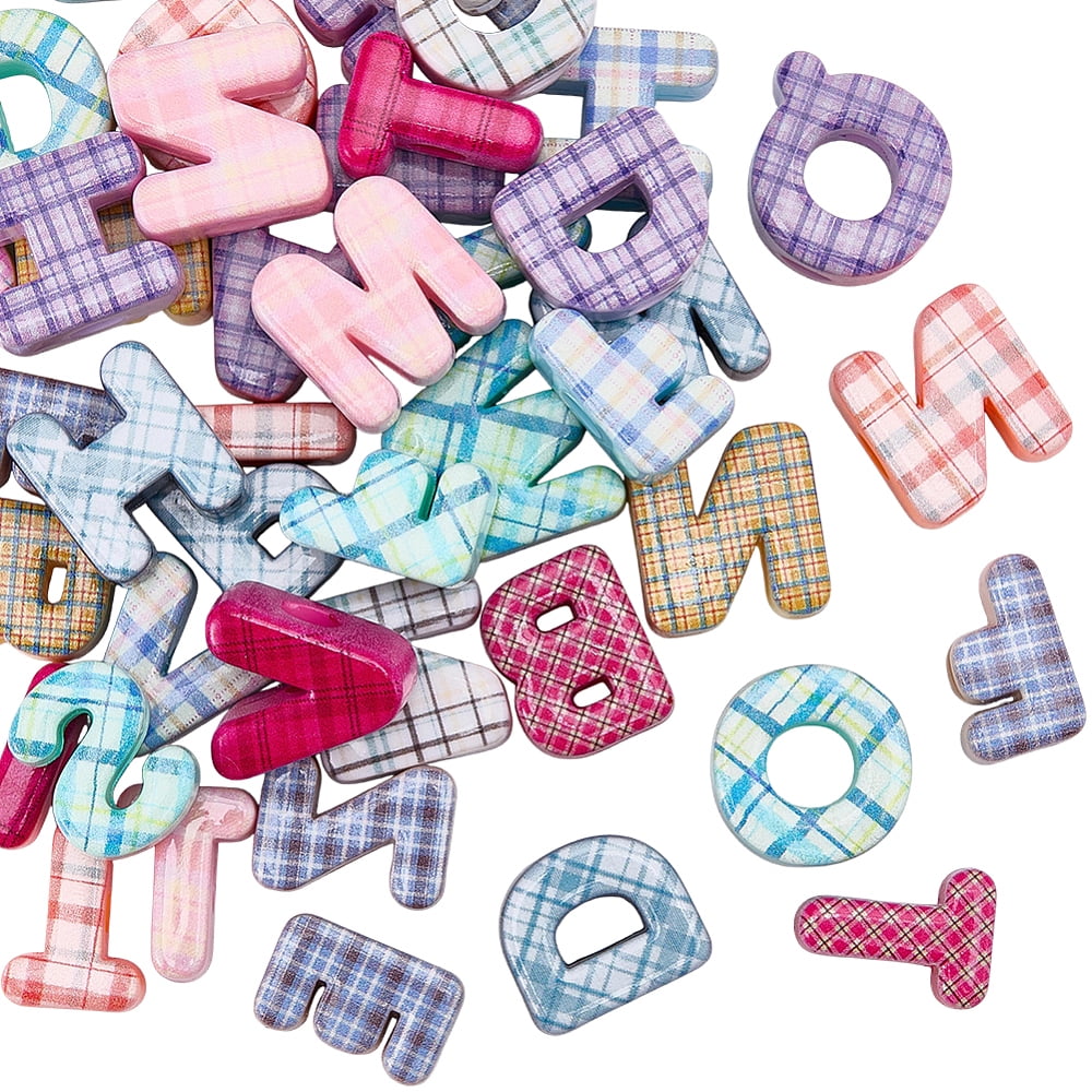 50Pcs Printed Opaque Acrylic European Beads Large Hole Beads Letter ...