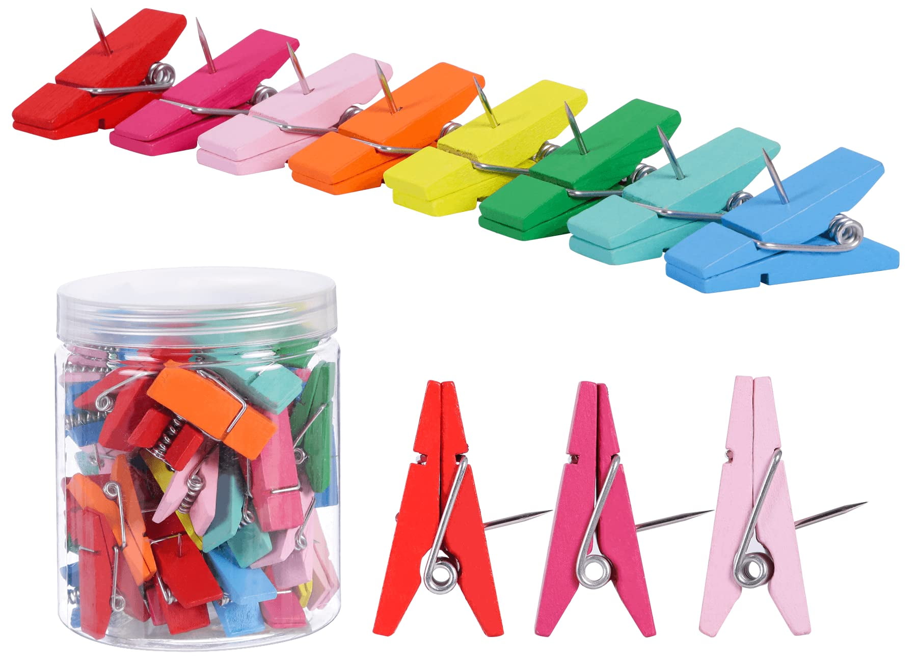 50Pcs Push Pin Clips Thumb Tacks - Cute Colorful Wooden Clips ...