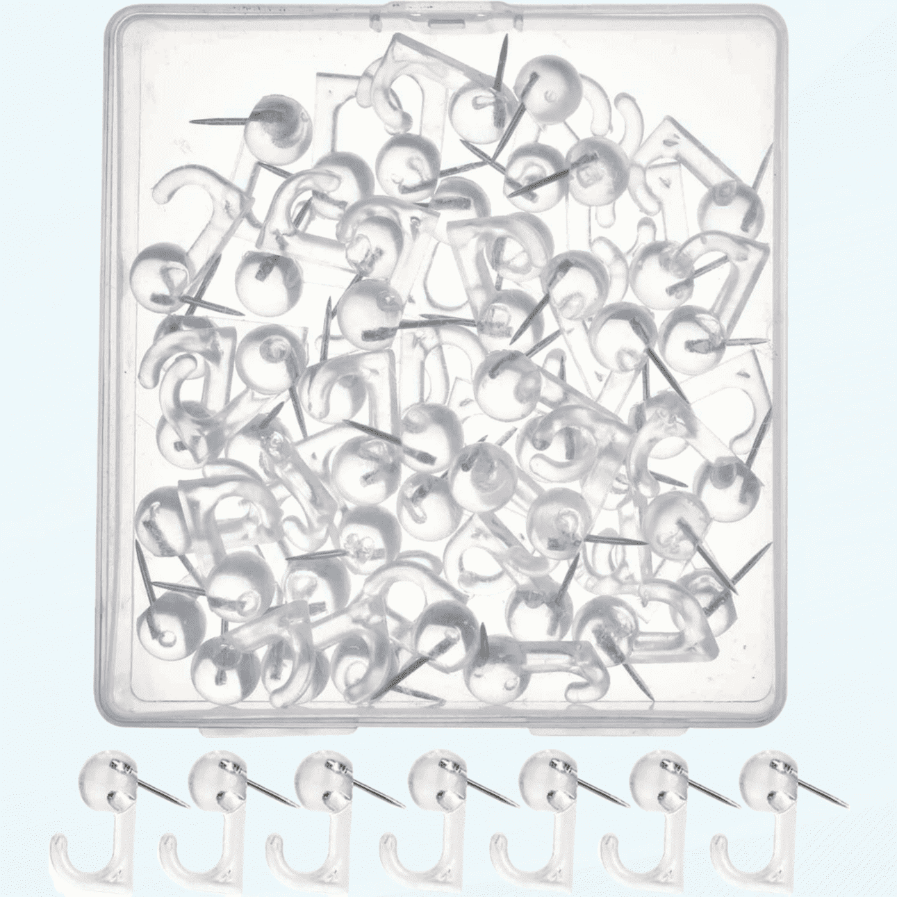 50Pcs Push Pin Hooks, Clear Wall Thumb Tacks Hook Push Pin Hangers Wall ...
