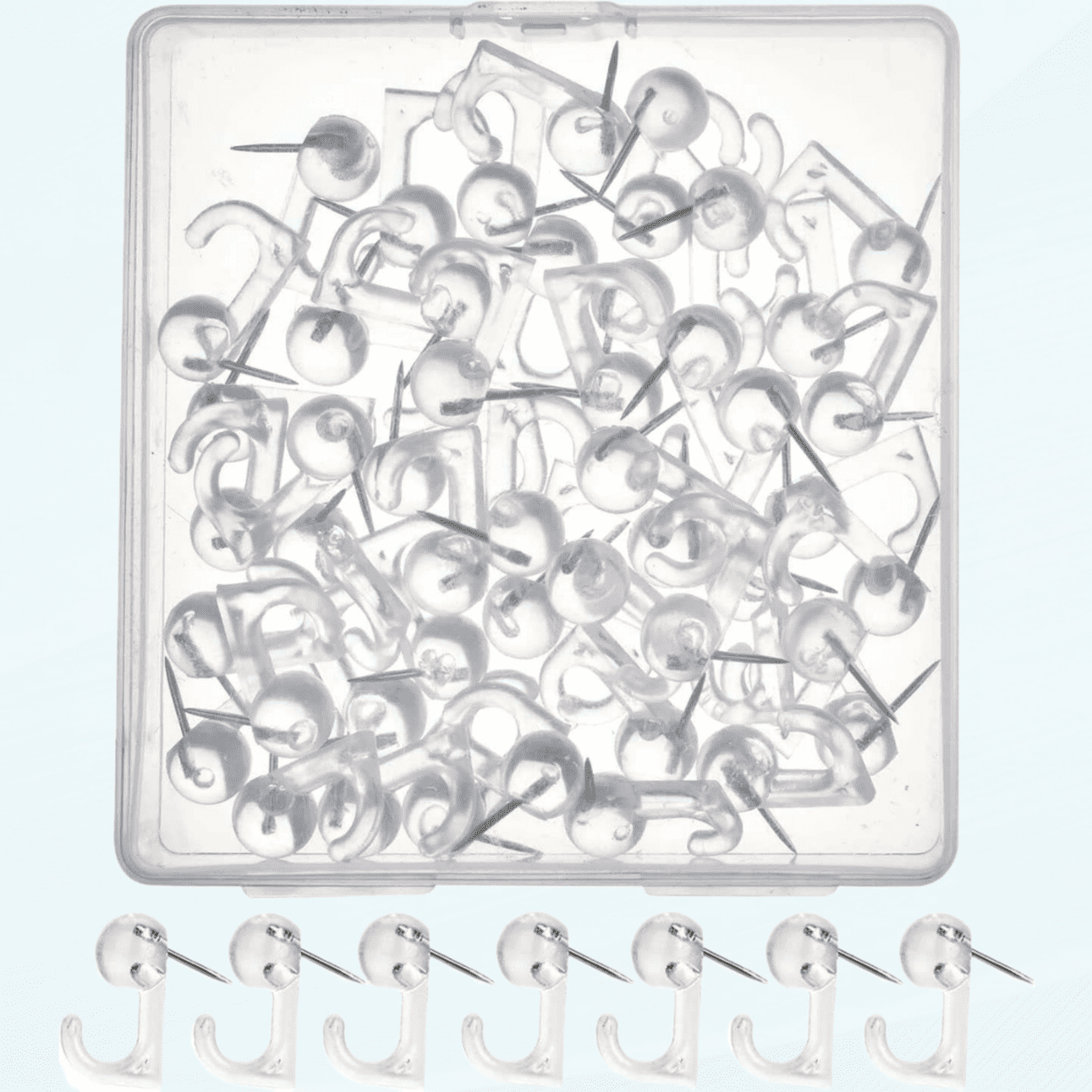 50Pcs Push Pin Hooks, Clear Wall Thumb Tacks Hook Push Pin Hangers Wall ...