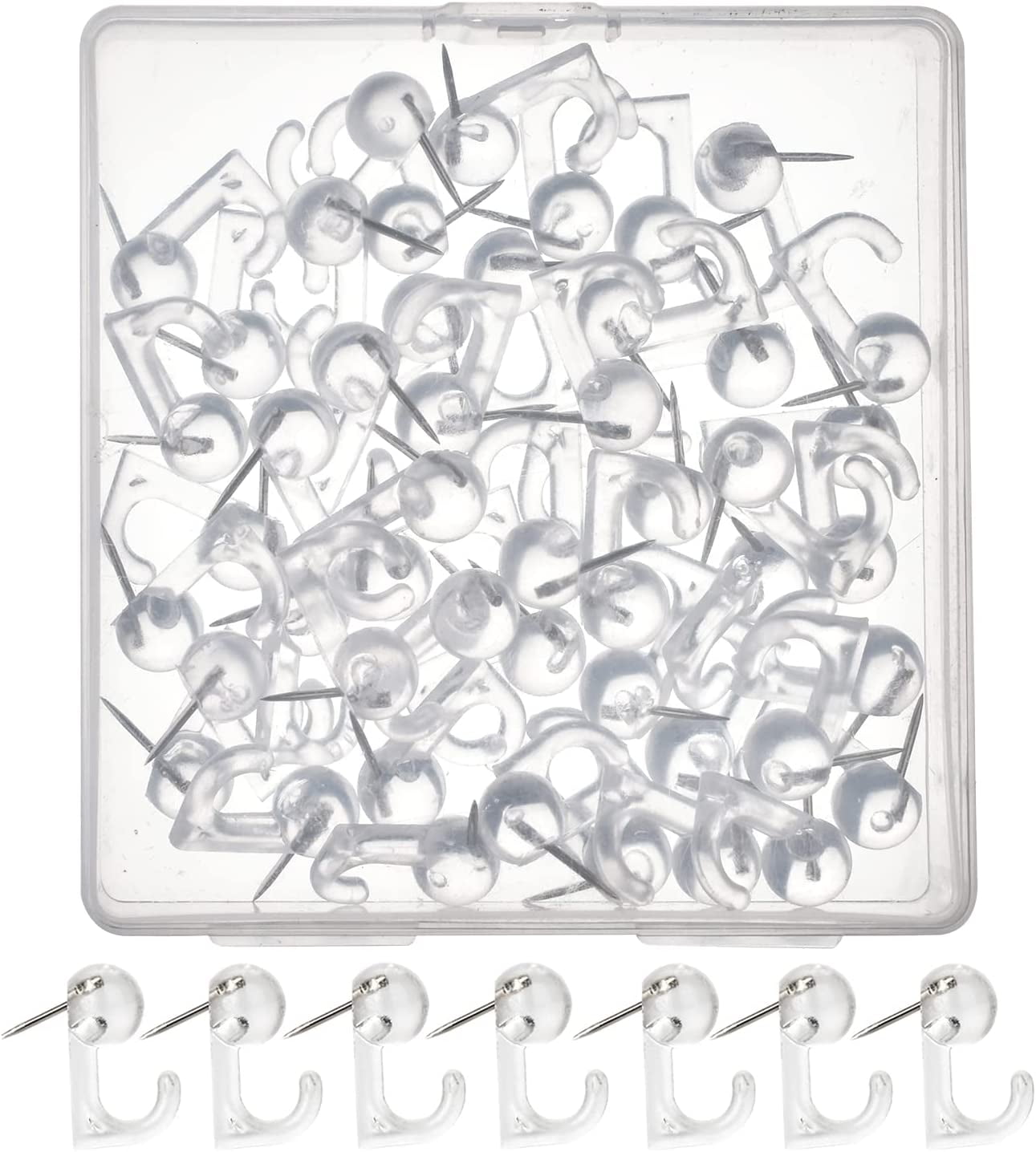 50Pcs Push Pin Hooks, Clear Wall Thumb Tacks Hook Push Pin Hangers Wall ...