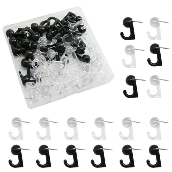 50Pcs Push Pin with Hook Plastic Box Black Transparent Cork Bulletin ...