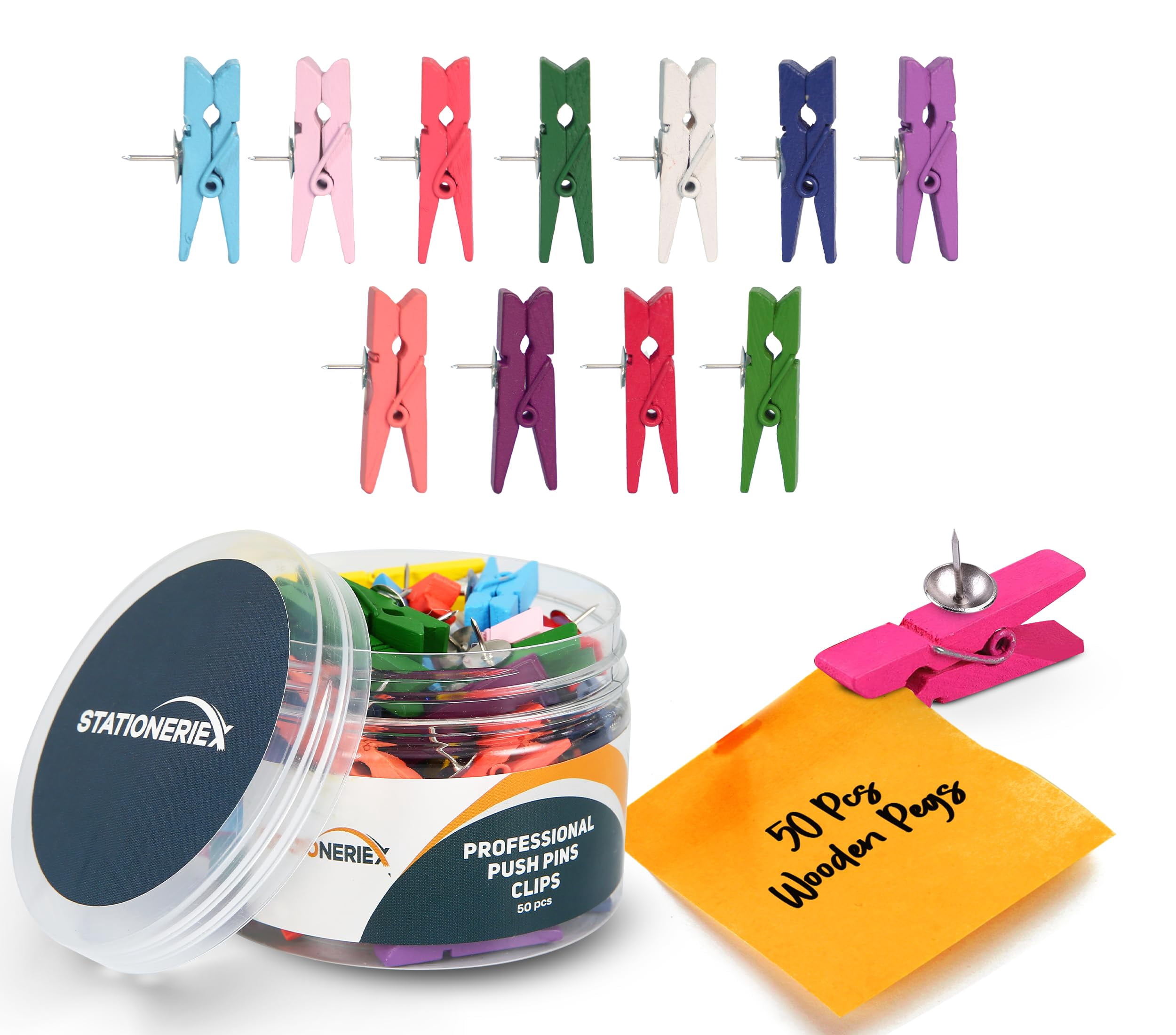 50Pcs Push Pins with Multicolor Clip for Classroom Decor - Pushpin ...