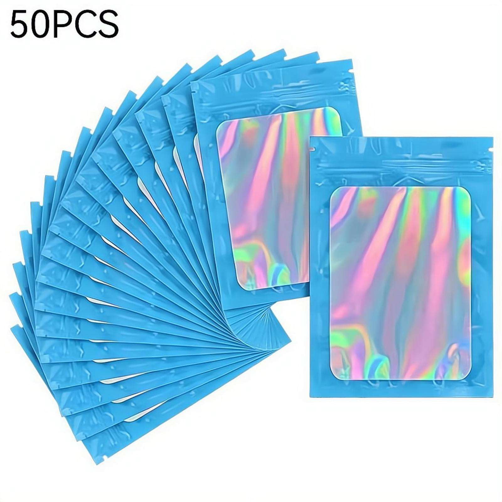 50Pcs Rainbow Holographic Resealable Bags, Clear Opaque Dual Sided Self ...