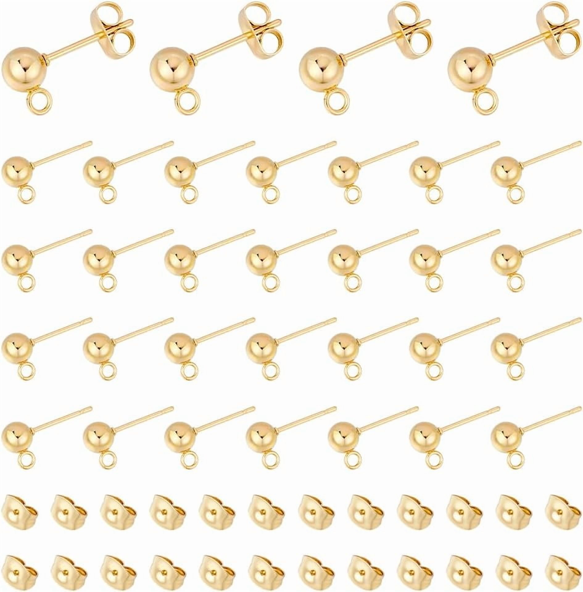 50Pcs Real 18K Gold Plated Ball Post Stud Earrings 16mm Golden Stud ...
