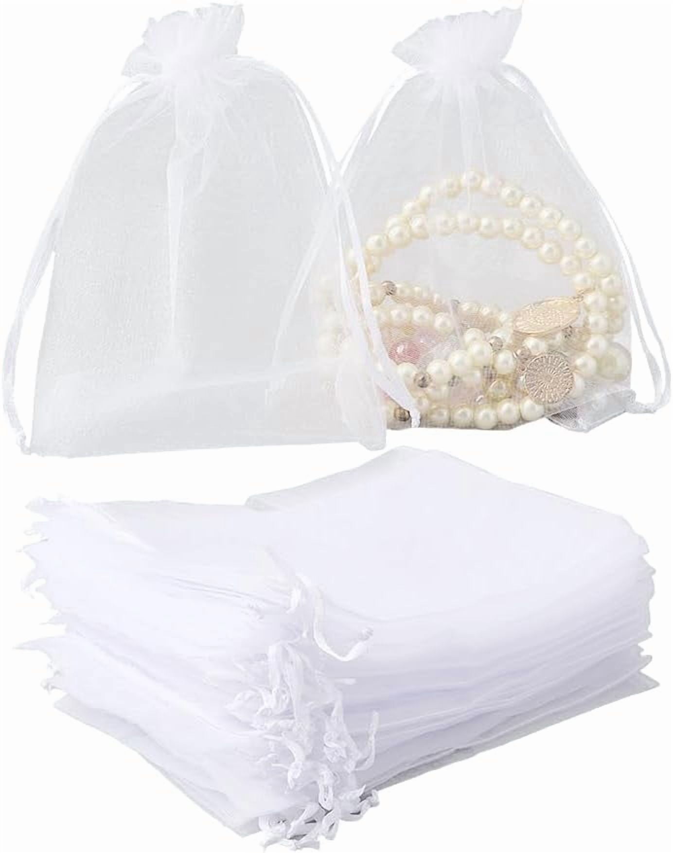 50Pcs Rectangle Drawstring Bags Organza White Clear Mesh Jewelry ...