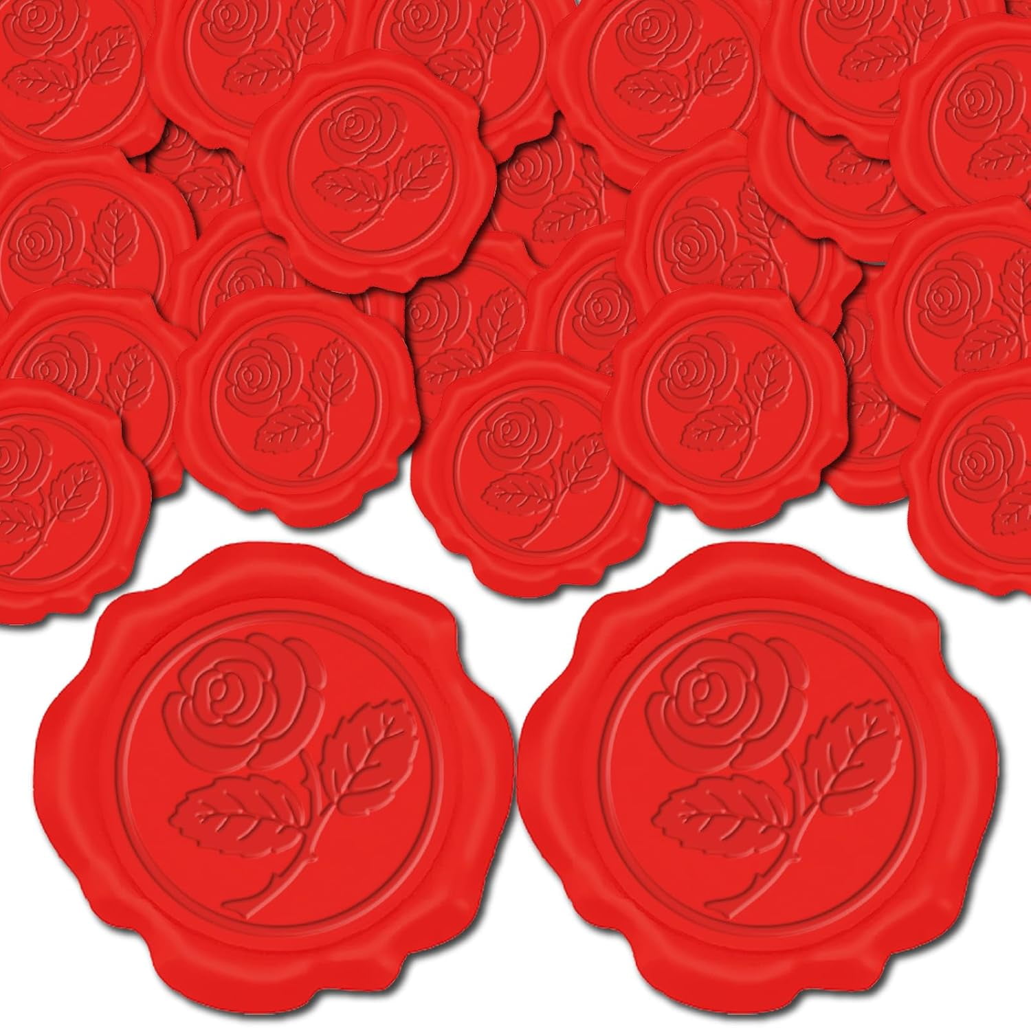50Pcs Red Wax Seal Stickers Rose with Leaves Wedding Invitations ...