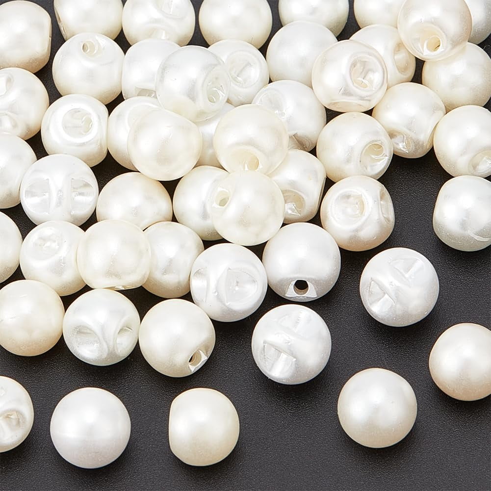 50Pcs Resin Buttons Round Pearl Button with Hole Craft Buttons Sewing Buttons Beige Pearl Bead ...
