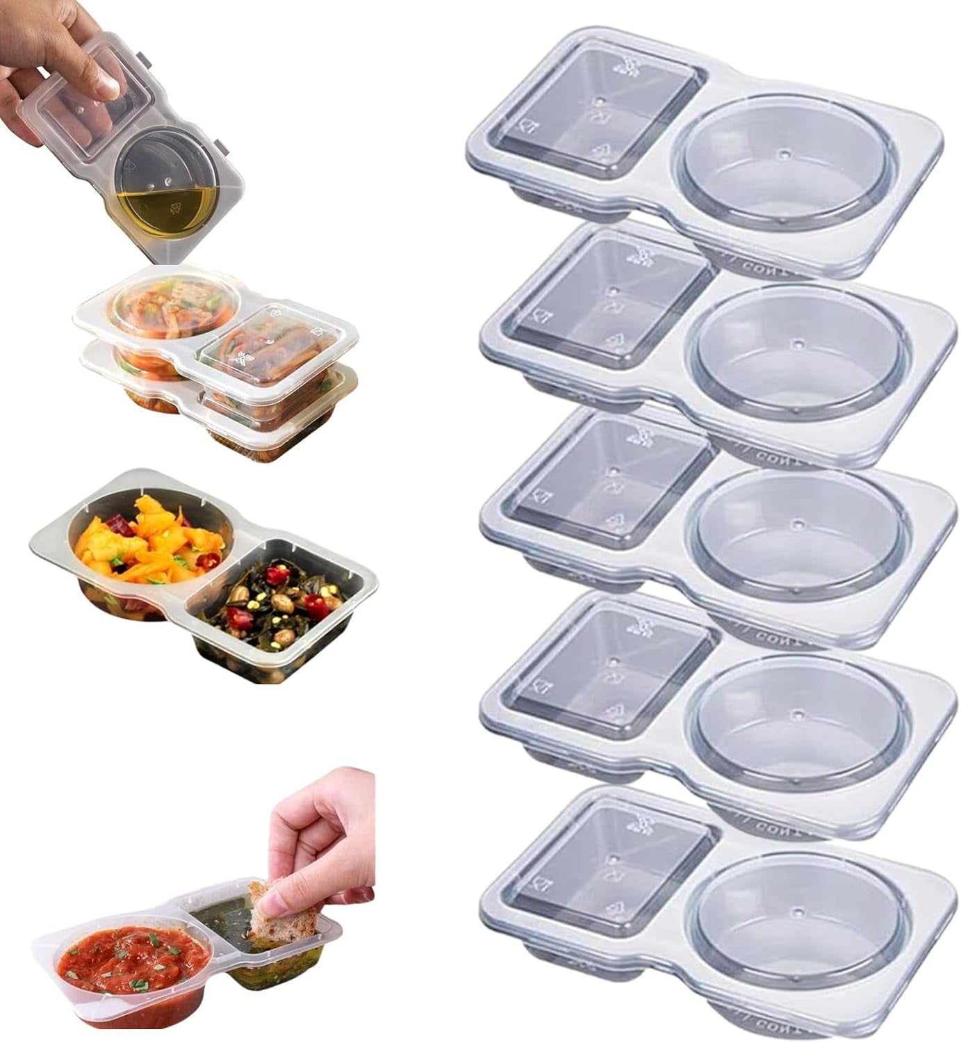 [50Pcs] Reusable Snack Container with Double Compartment - Clear ...
