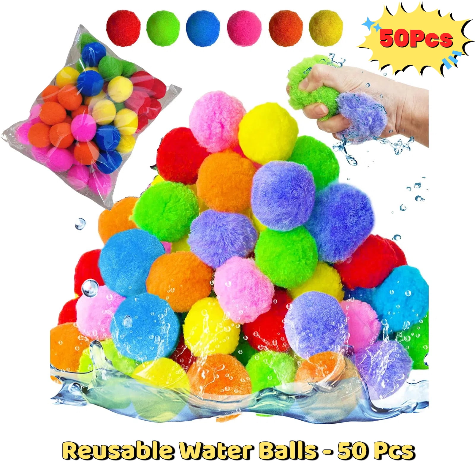 50Pcs Reusable Water Balls, Outdoor Water Balloons for Kids, Water ...
