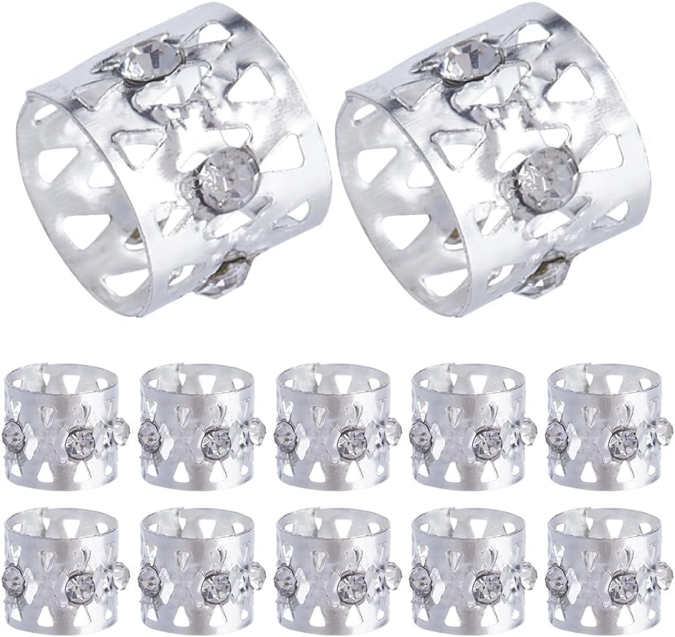 50Pcs Rhinestone Dreadlocks Beads Silver Dreadlock Hair Beads ...