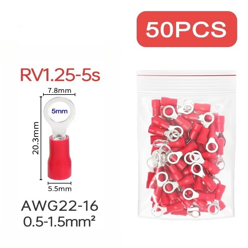50Pcs Ring Terminal Wire Connectors M4/M5/M6 Insulated Sleeve Ears ...