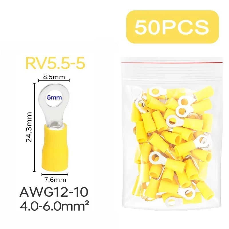 50Pcs Ring Terminal Wire Connectors M4/M5/M6 Insulated Sleeve Ears ...