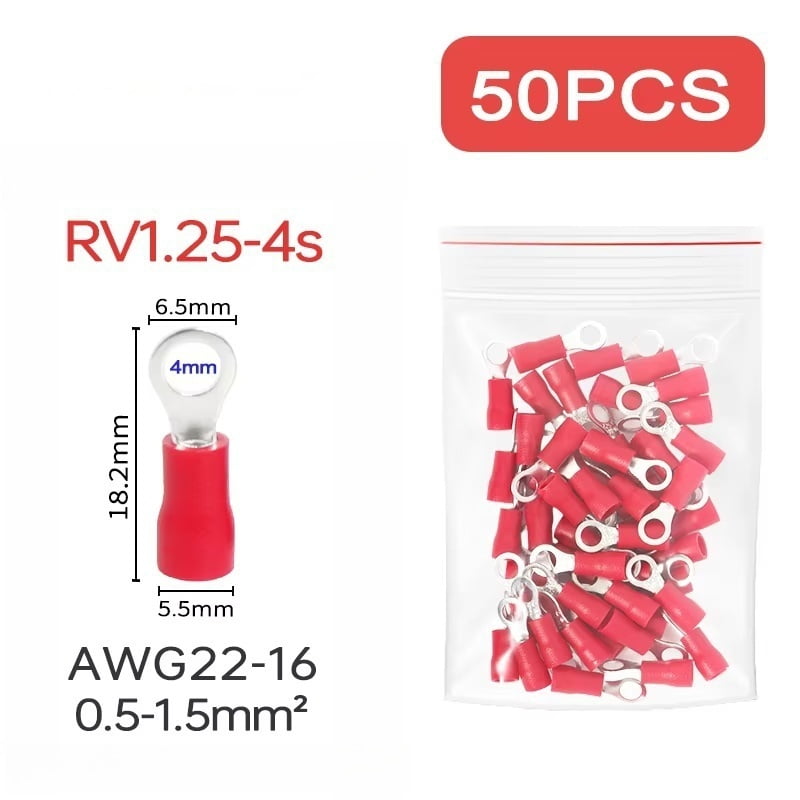 50Pcs Ring Terminal Wire Connectors M4/M5/M6 Insulated Sleeve Ears ...