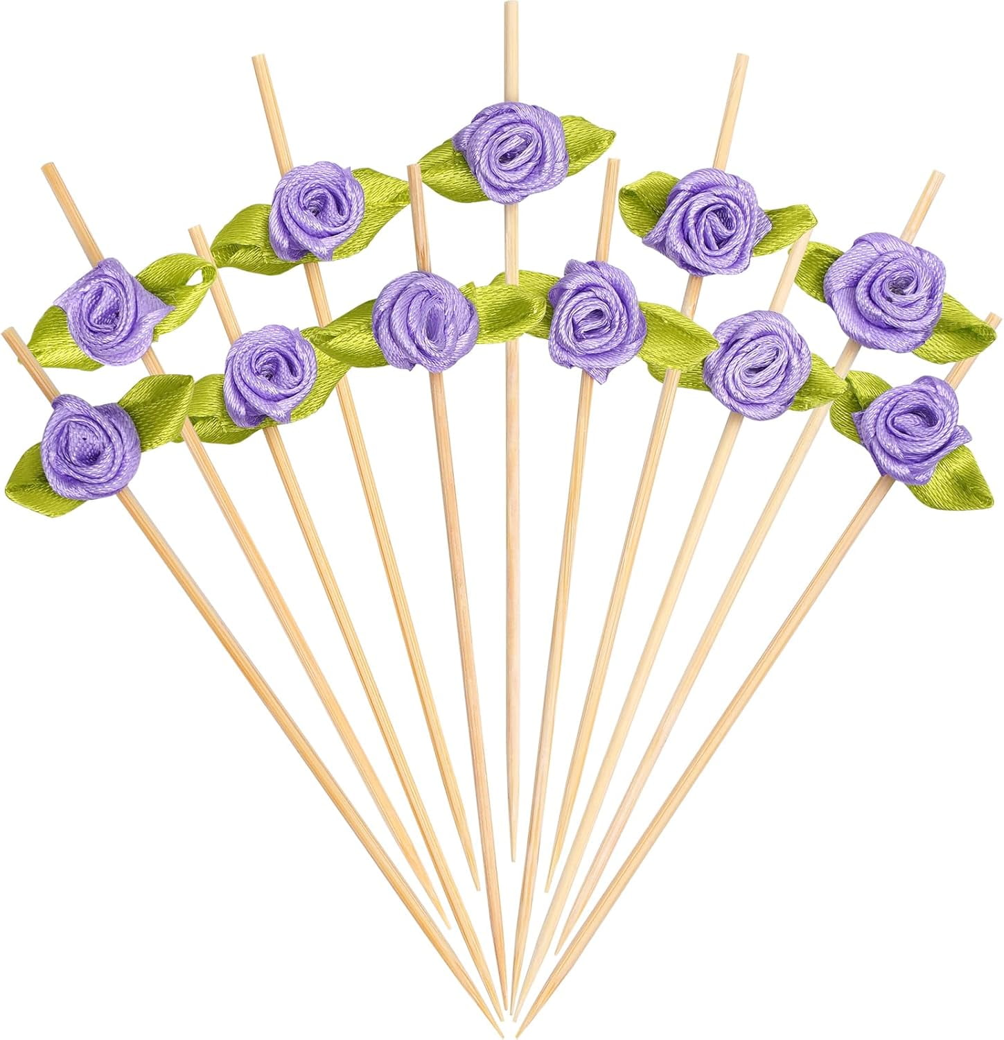 50Pcs Rose Flower Cocktail Picks, 4.7 Inch Long Bamboo Fancy Toothpicks ...