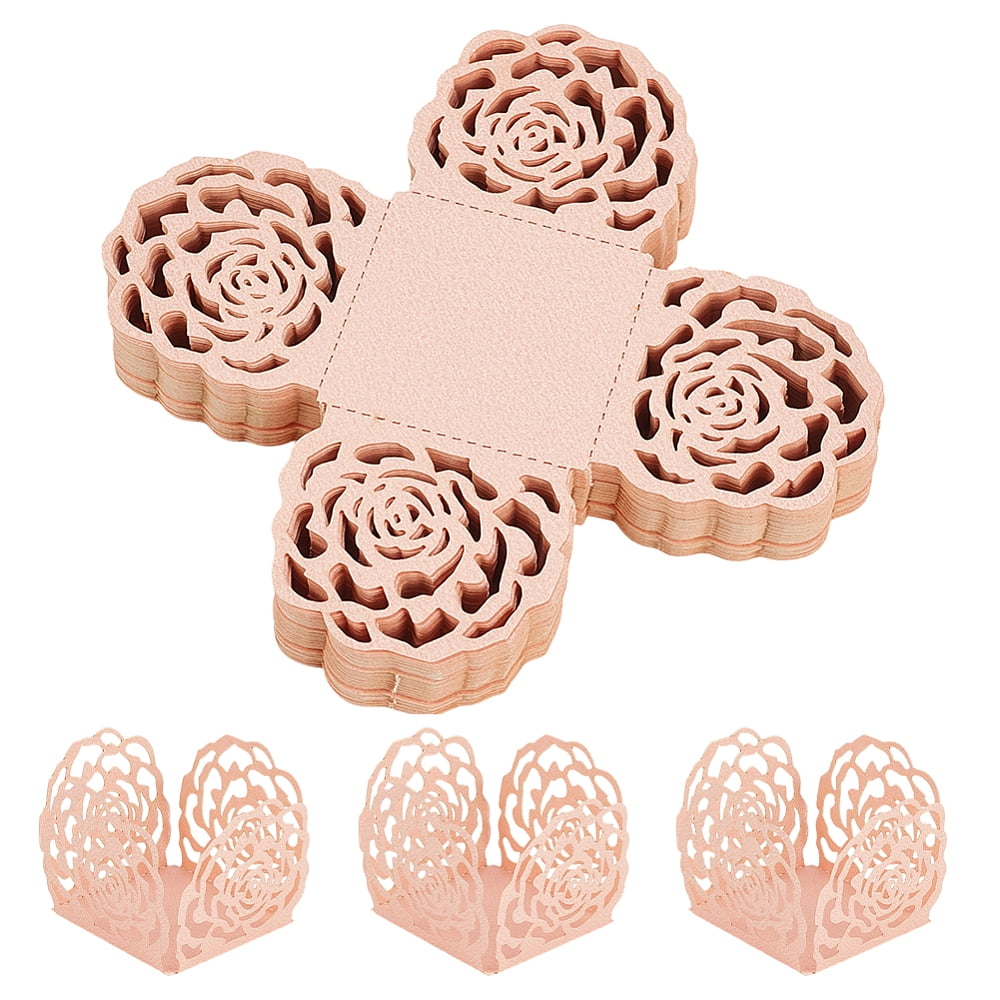 50Pcs Rose Flower Window Paper Candy Packaging Boxes Pink 10.4x10.4x0 ...