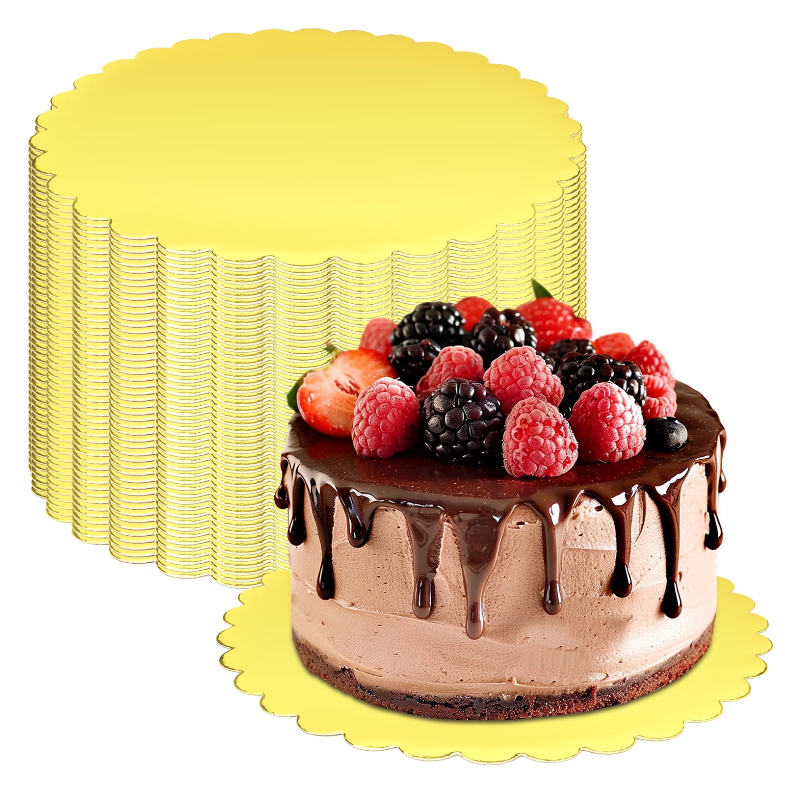 50Pcs Round Cake Base Board 8/10 Inch Corrugated Paper Gold Cake Circle ...