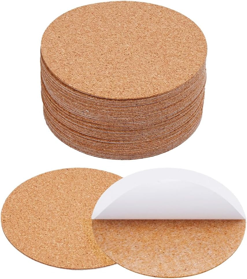 50Pcs Round Cork Coaster Backs Adhesive Cork Backing 4 Inch Self ...