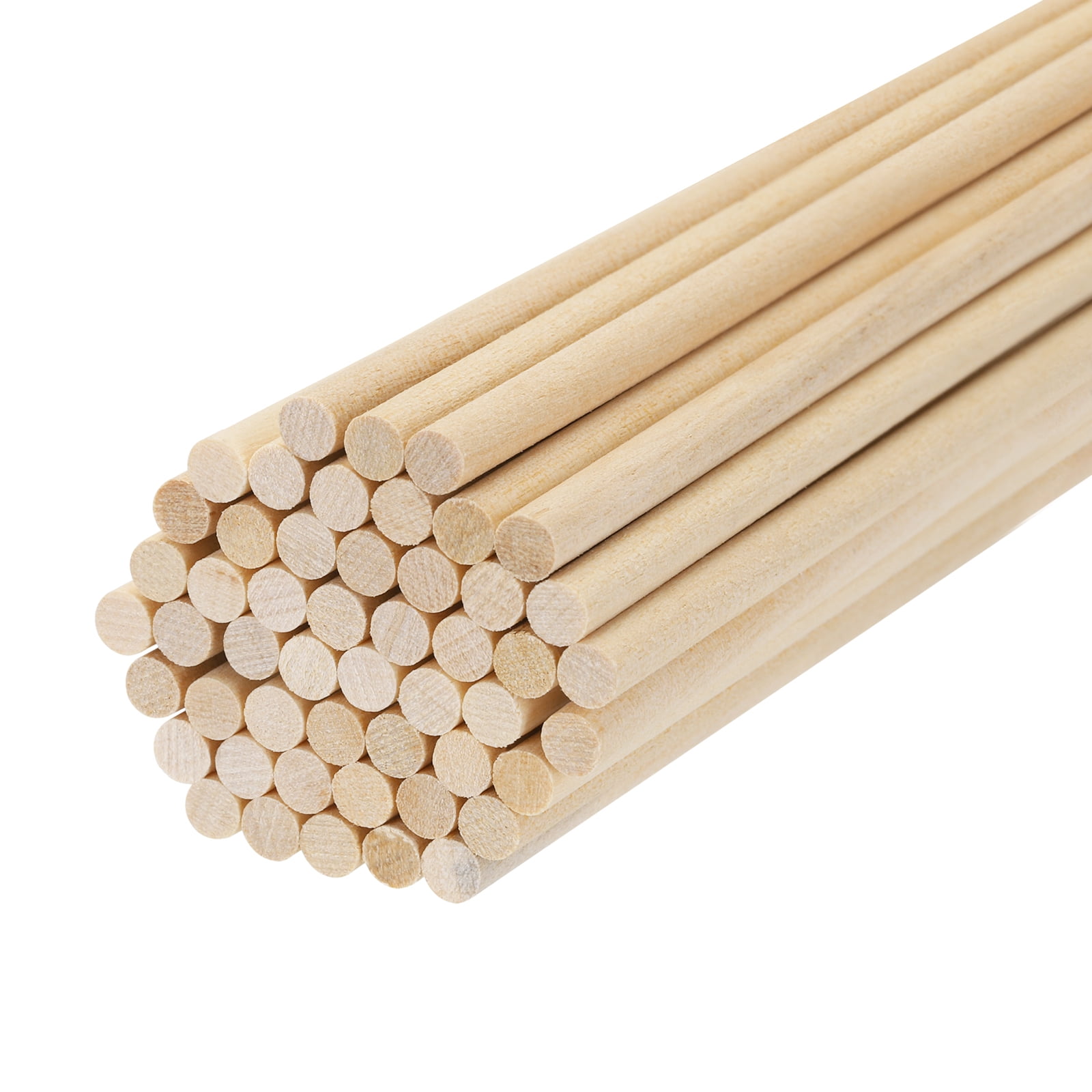 50Pcs Round Wood Sticks 1/5x10" Dowel Rod Unfinished Hardwood Stick ...