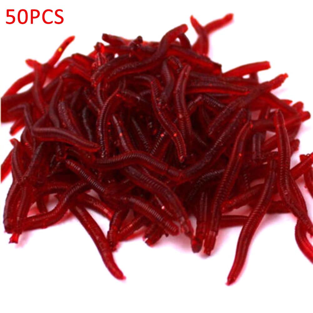 50Pcs Rubber Artificial Lifelike Earthworm Worm Soft Baits Fishing ...