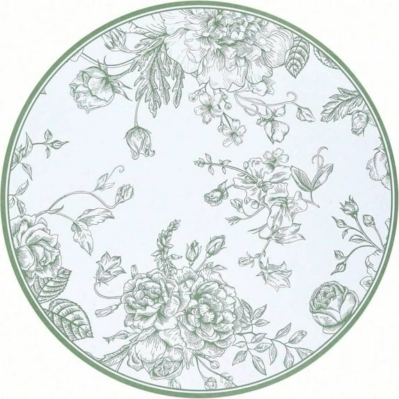 50Pcs Sage Green Floral Placemats, 13" Round Disposable Paper for ...