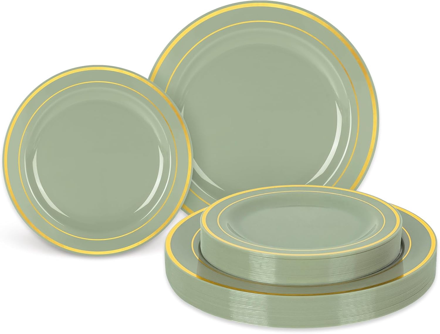 50Pcs Sage Green Plastic Plates Gold Foil Bordered Disposable Plates ...