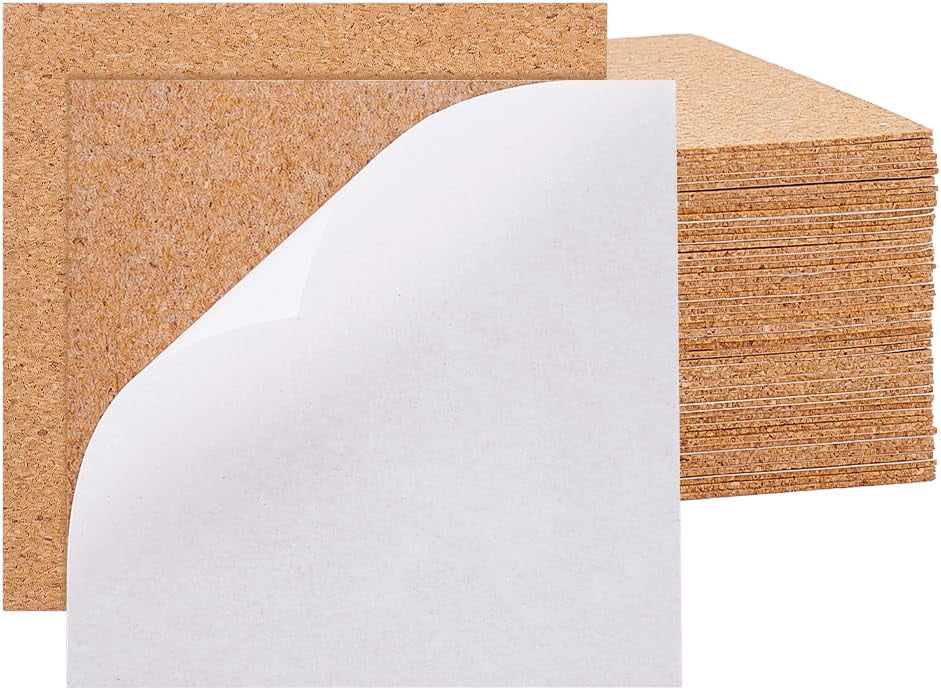 50Pcs Self Adhesive Square Cork Sheets Cork Board for Coasters 4"x 4 ...