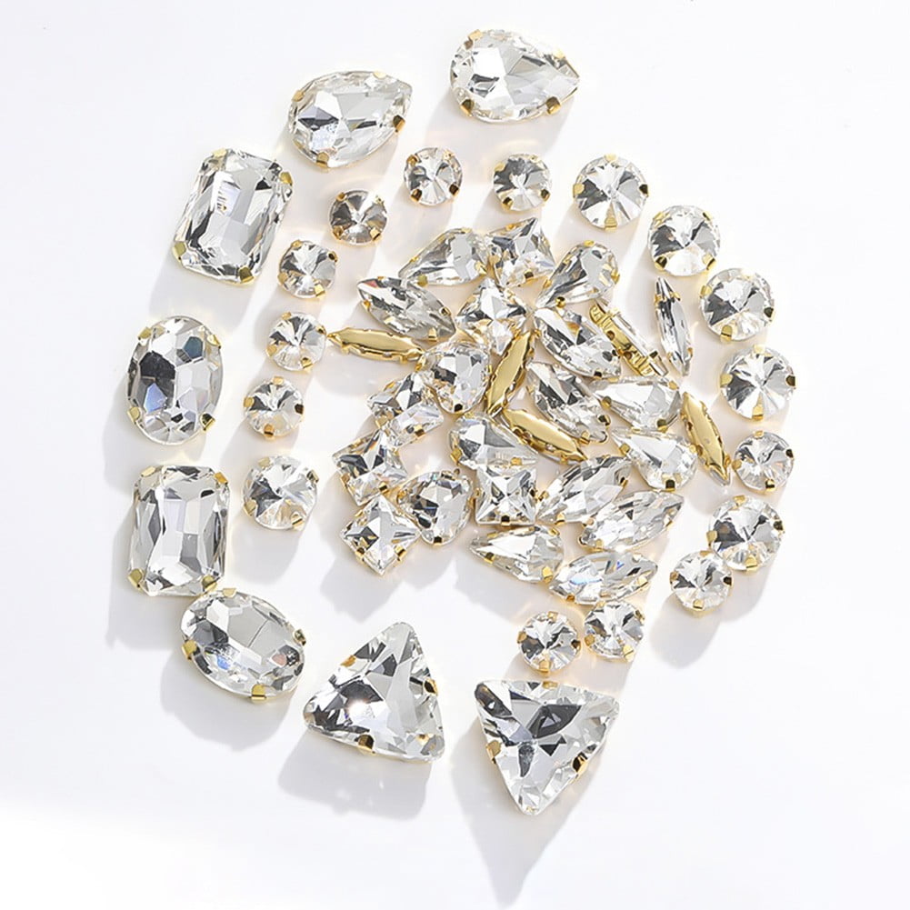 50Pcs Shape Random Mix Gold Claw Setting Rhinestone For Wedding Dress ...