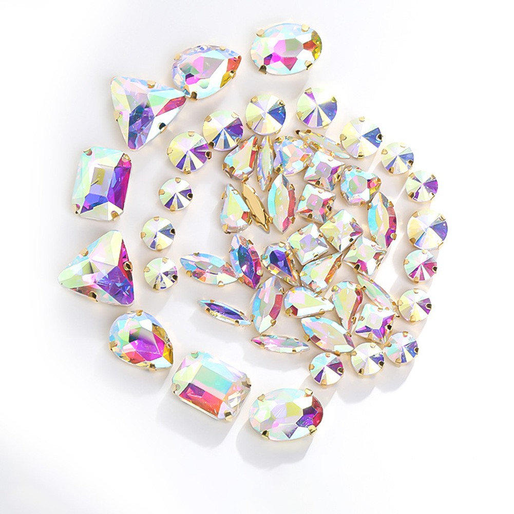 50Pcs Shape Random Mix Gold Claw Setting Rhinestone For Wedding Dress ...