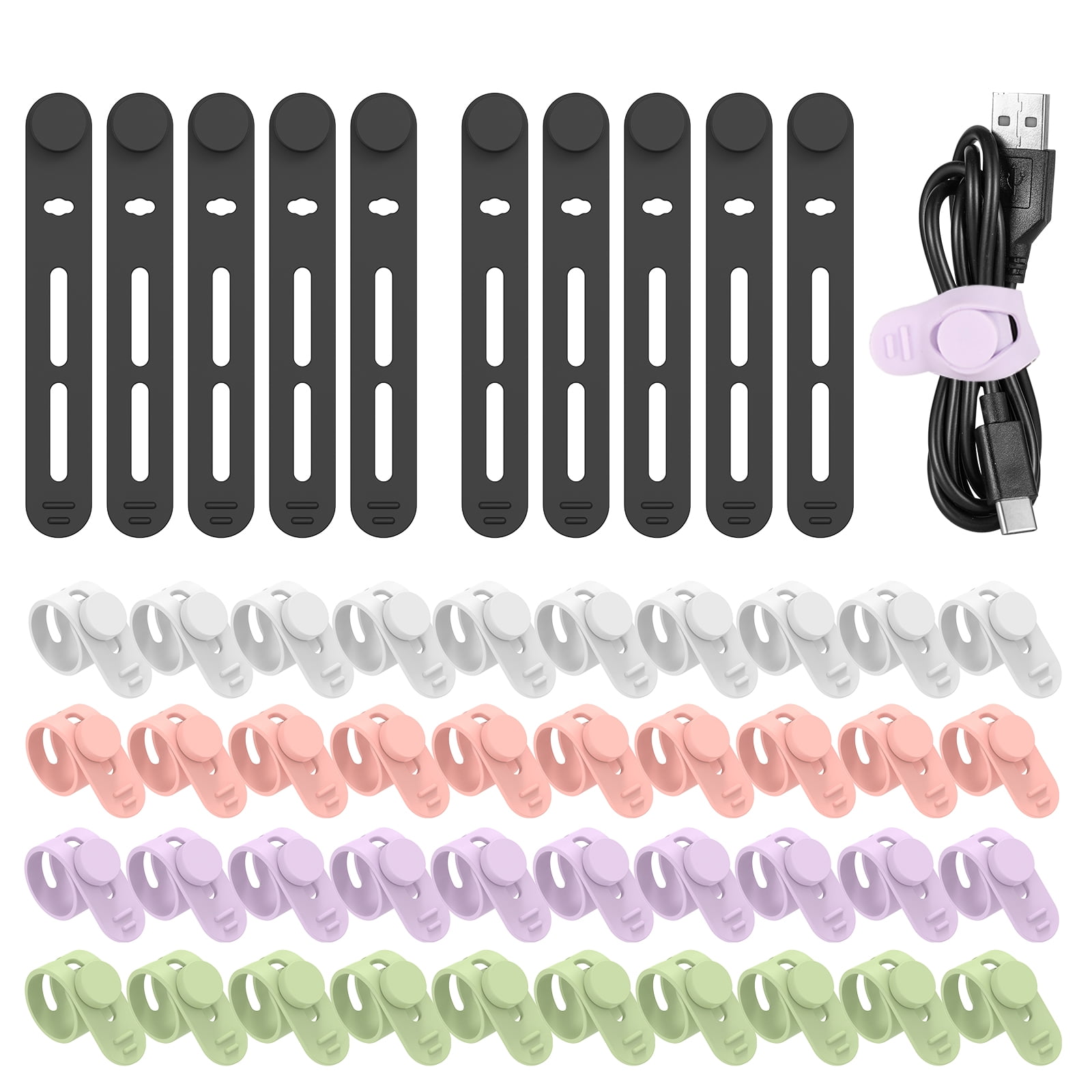 50Pcs Silicone Cable Ties Adjustable Cord Ties Reusable Cable ...