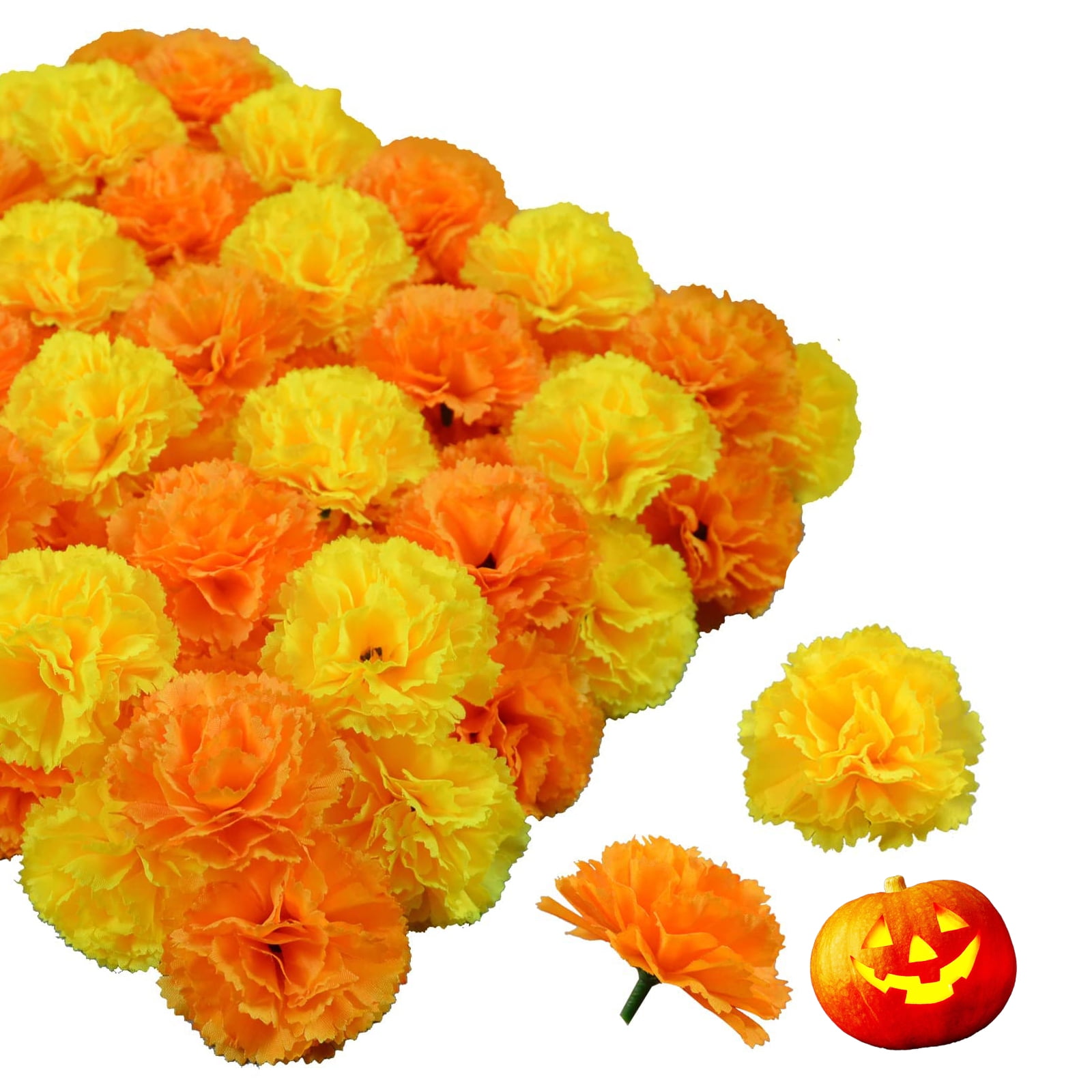 50Pcs Silk Marigold Flower Heads, Artificial Marigolds for Diwali ...