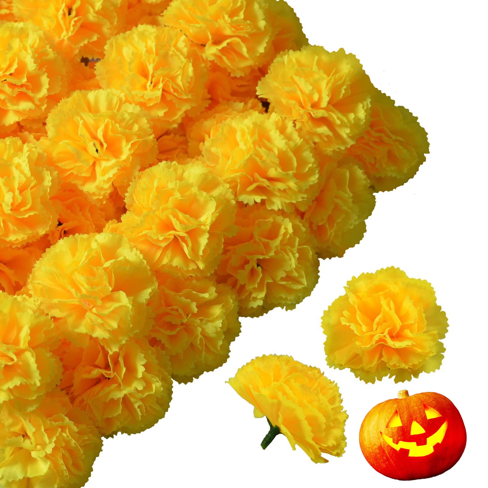 50Pcs Silk Marigold Flower Heads, Artificial Marigolds for Diwali ...