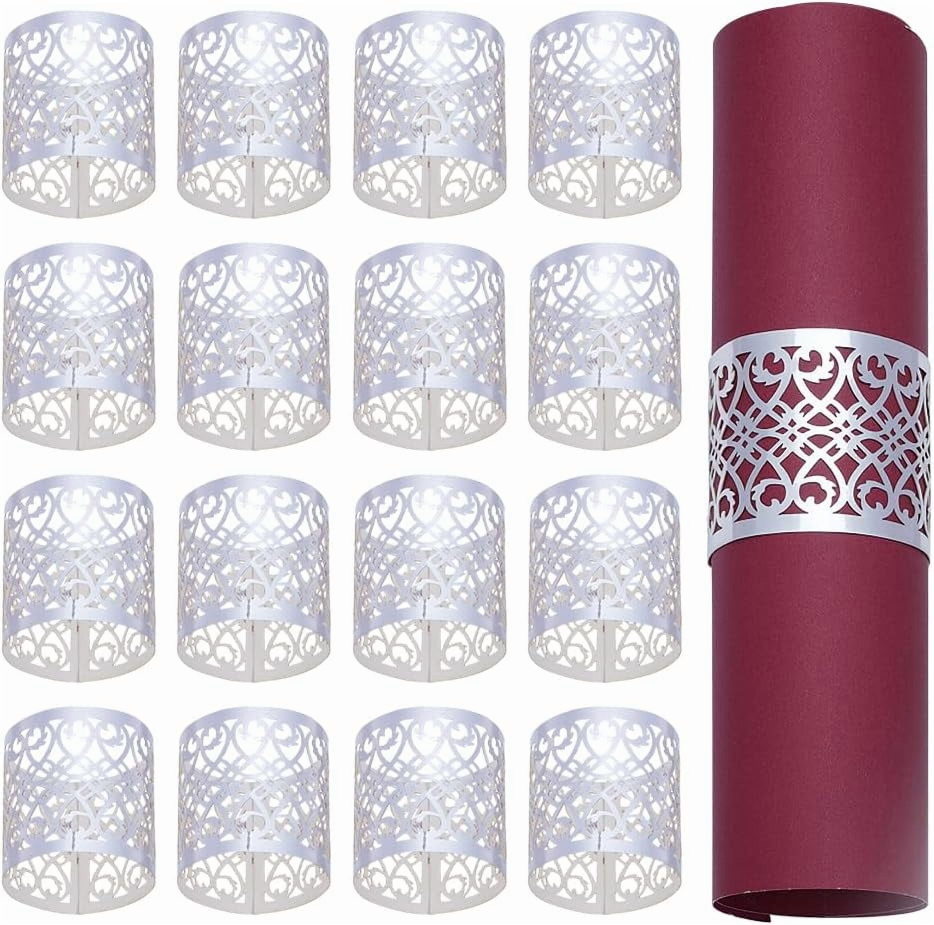 50Pcs Silver Napkin Rings Hollow Metal Paper Napkins Adornment Foil ...