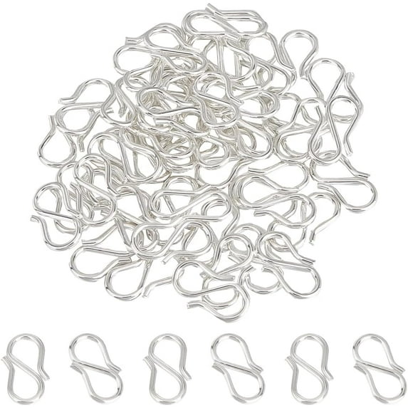 50Pcs Sliver S-Hook Clasps 304 Stainless Steel Double Opening Wire Hook ...