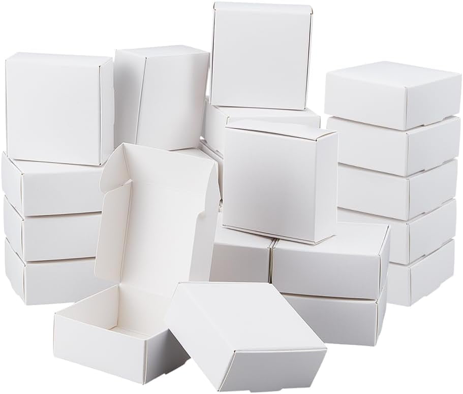 50Pcs Small Cardboard Boxes 2.8x2.8x1.2 Inch Square Jewelry Kraft Box ...