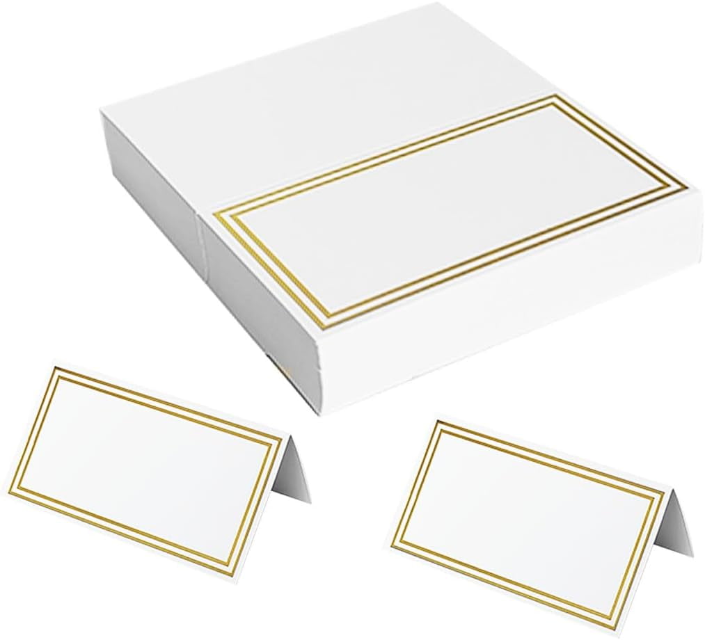 50Pcs Small Table Name Card with Gold Foil Border, Premium Places Cards ...