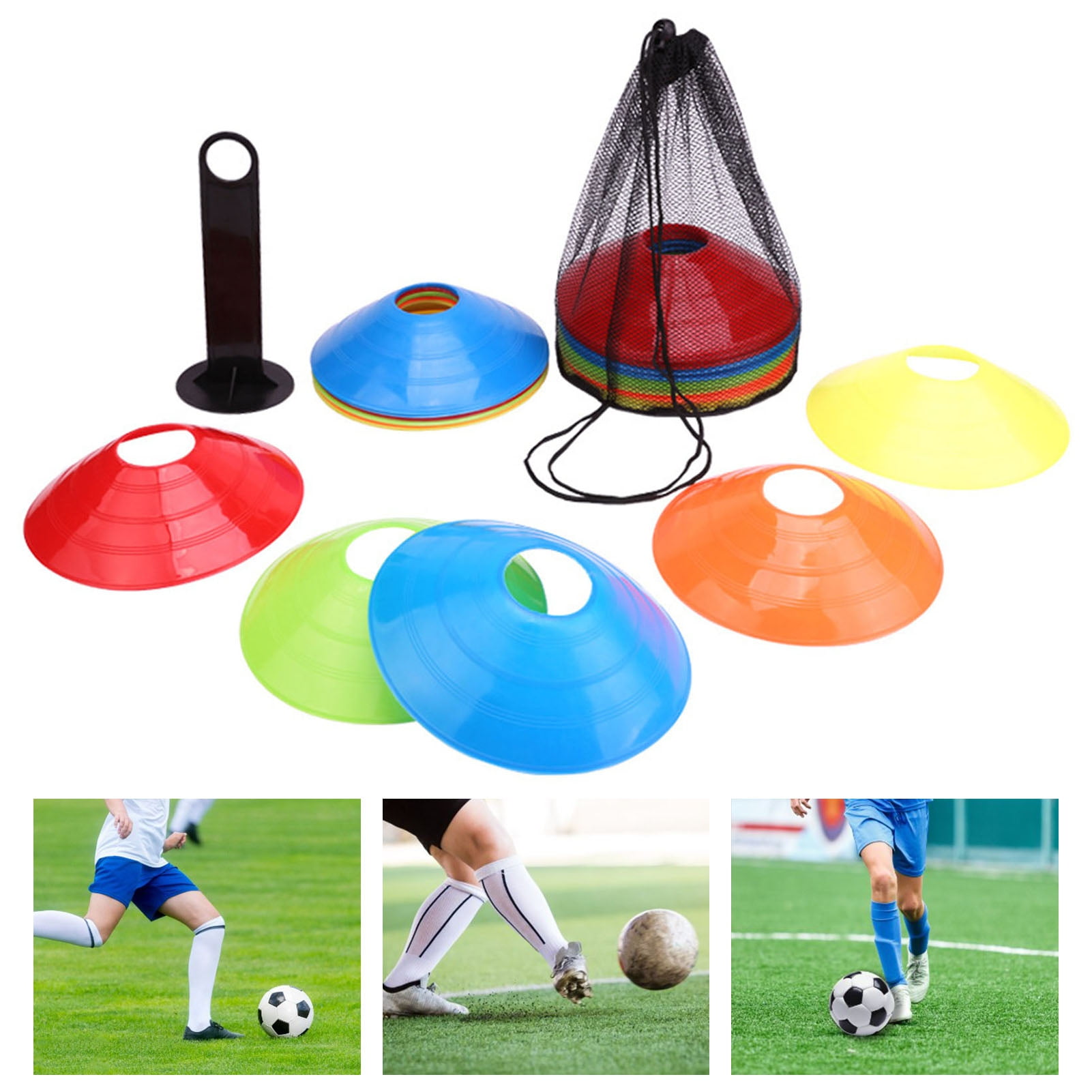 50Pcs Soccer Training Cones with Mesh Bag Bright Color Flexible Impact ...