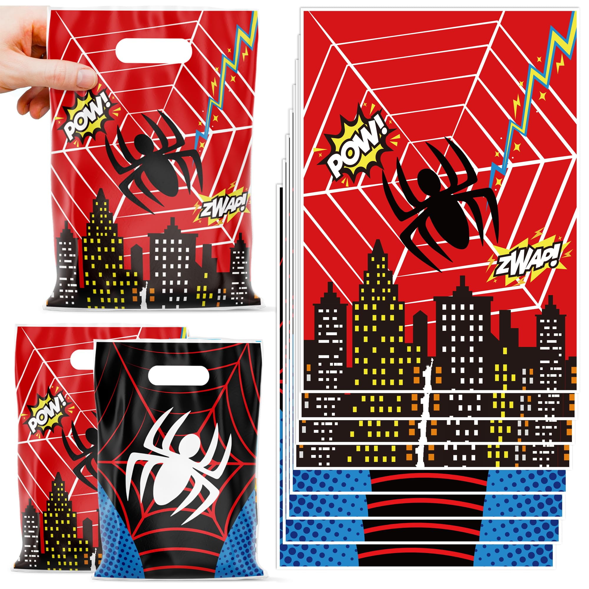 50Pcs Spider Goodie Bags Hero Action Sign Treat Candy Plastic Bags for ...
